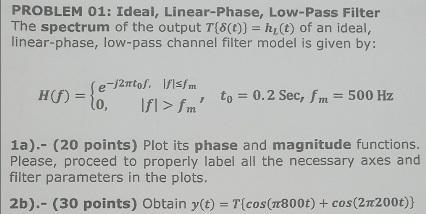 Solved PROBLEM 01: Ideal, Linear-Phase, Low-Pass Filter The | Chegg.com