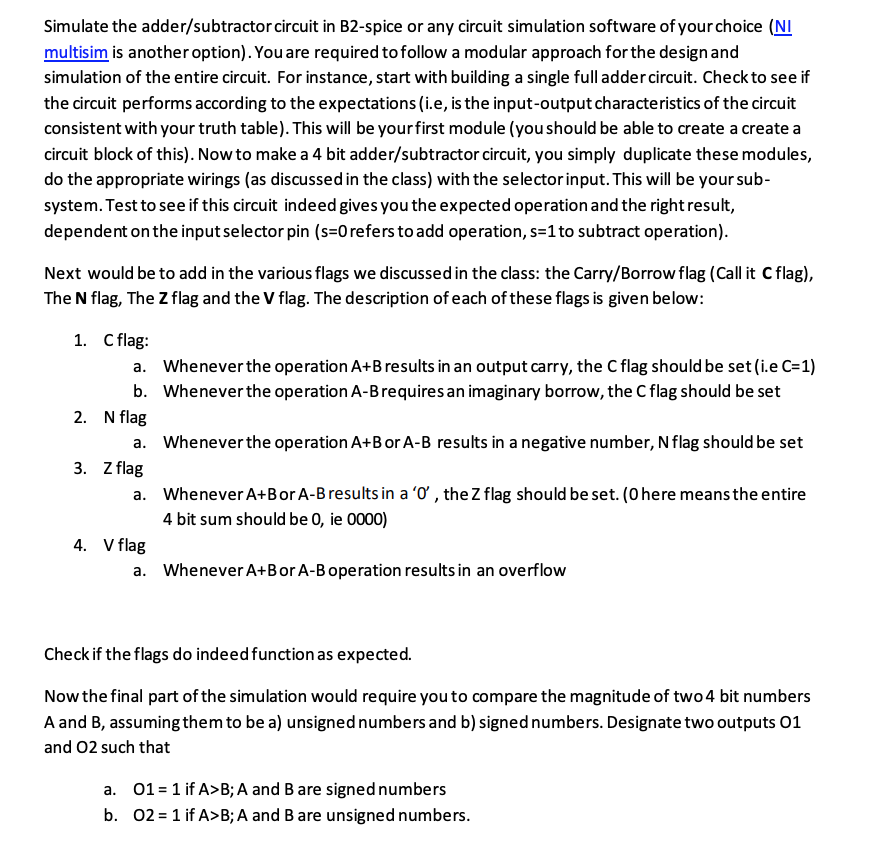 Solved Simulate the adder/subtractor circuit in B2-spice or | Chegg.com