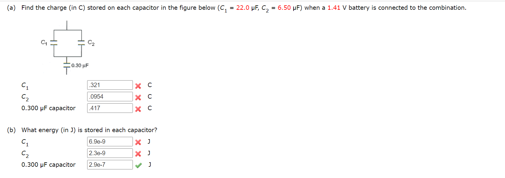 Solved (a) Find the charge (in C) stored on each capacitor | Chegg.com