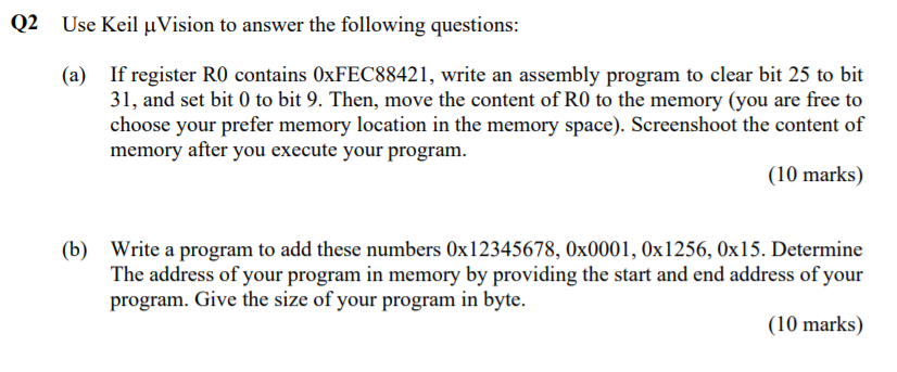 Q2 Use Keil uVision to answer the following | Chegg.com