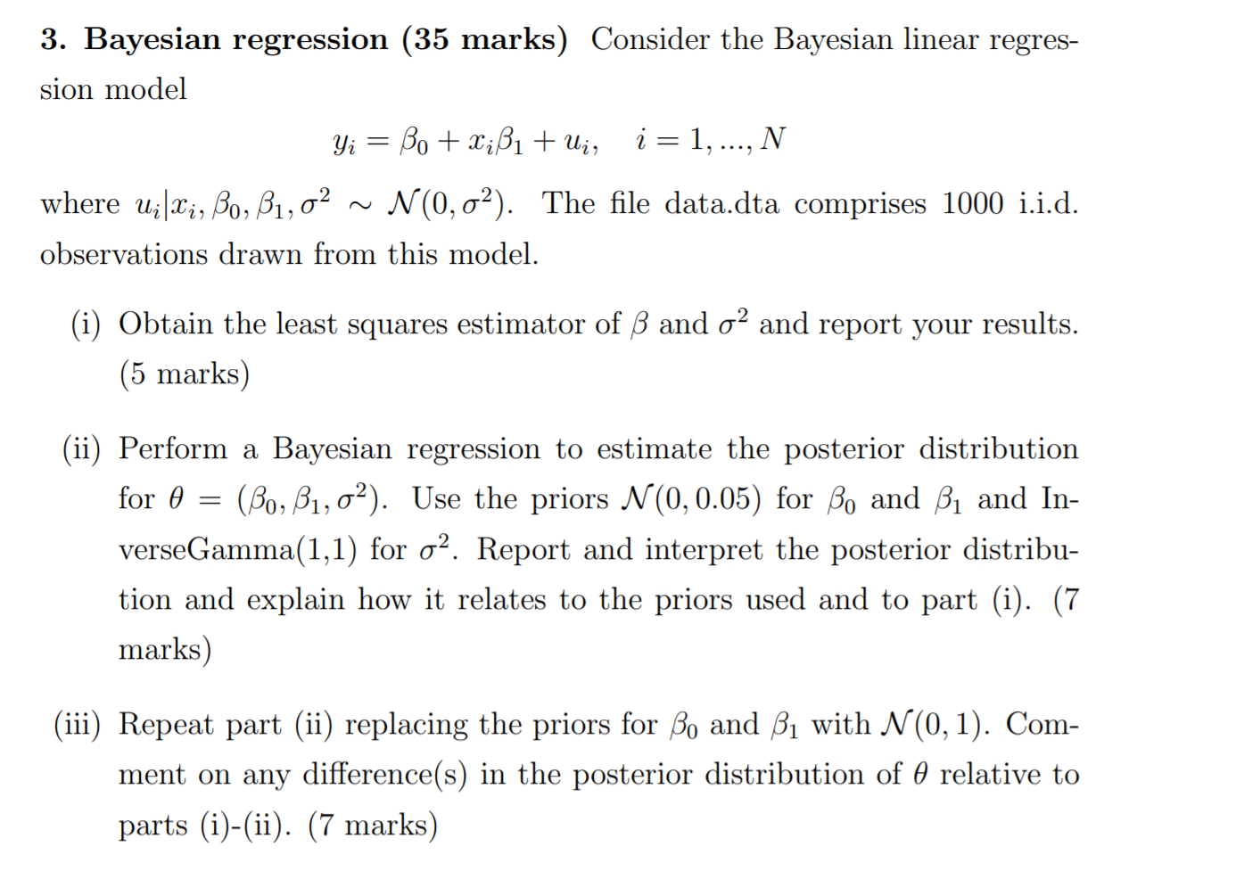 3. Bayesian regression (35 marks) Consider the | Chegg.com 3. Bayesian regression (35 marks) Consider the | Chegg.com