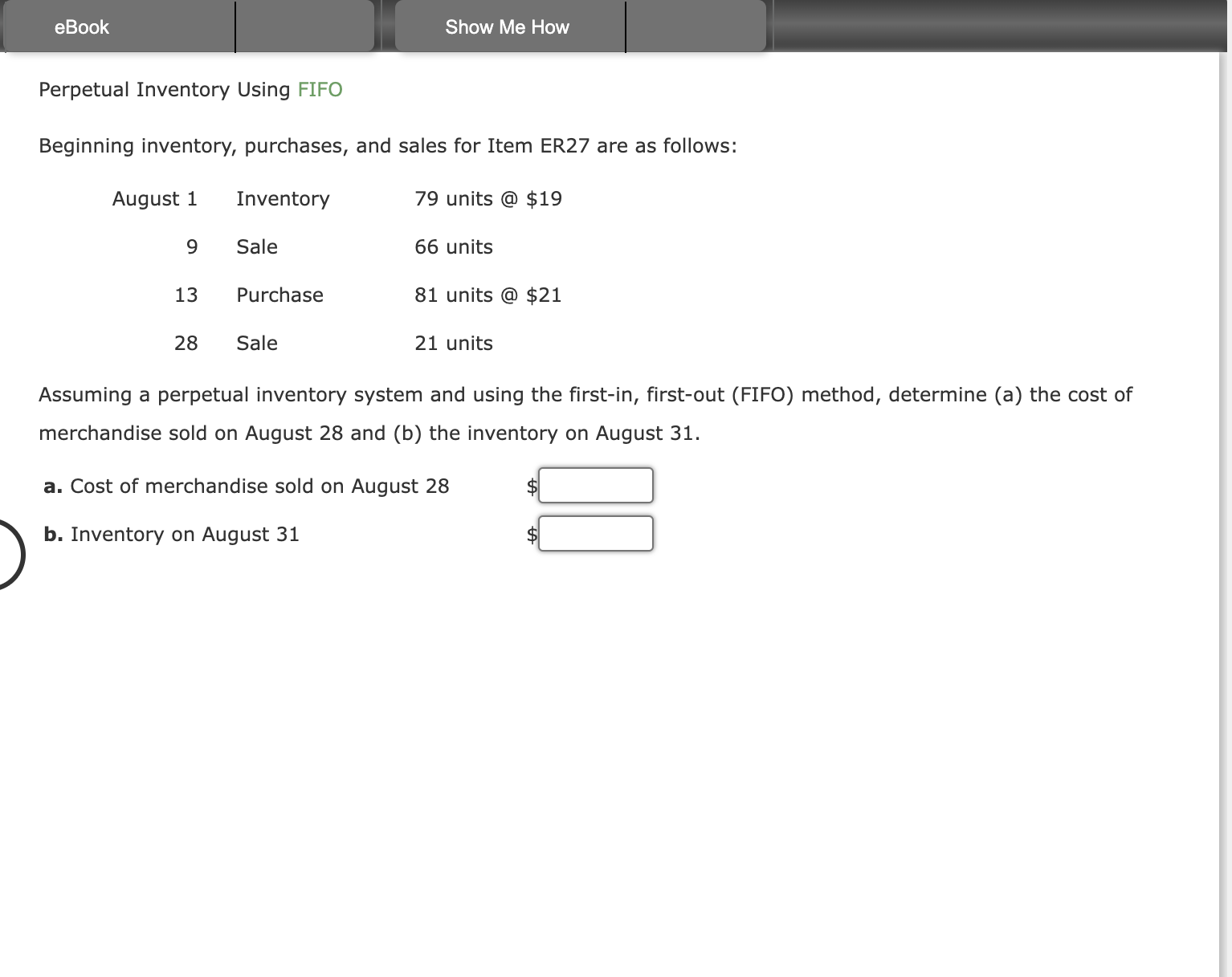 Solved Perpetual Inventory Using FIFOBeginning inventory, | Chegg.com