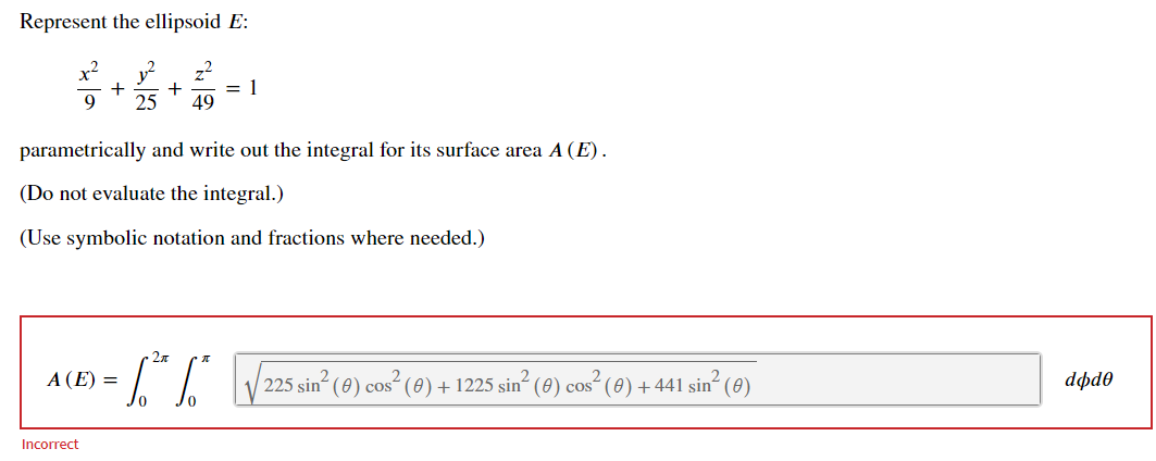 Solved Represent the ellipsoid \\( E \\) : \\[ | Chegg.com