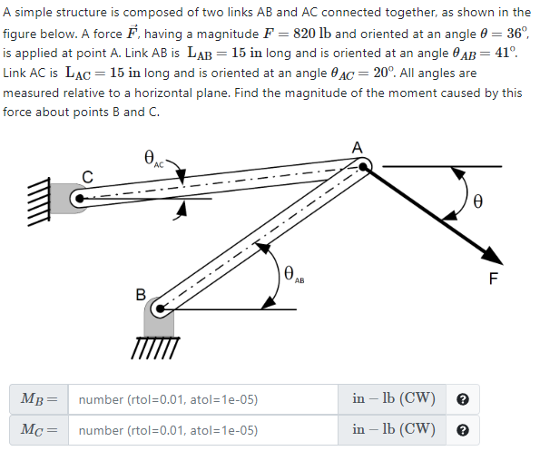 Solved A simple structure is composed of two links AB and AC | Chegg.com