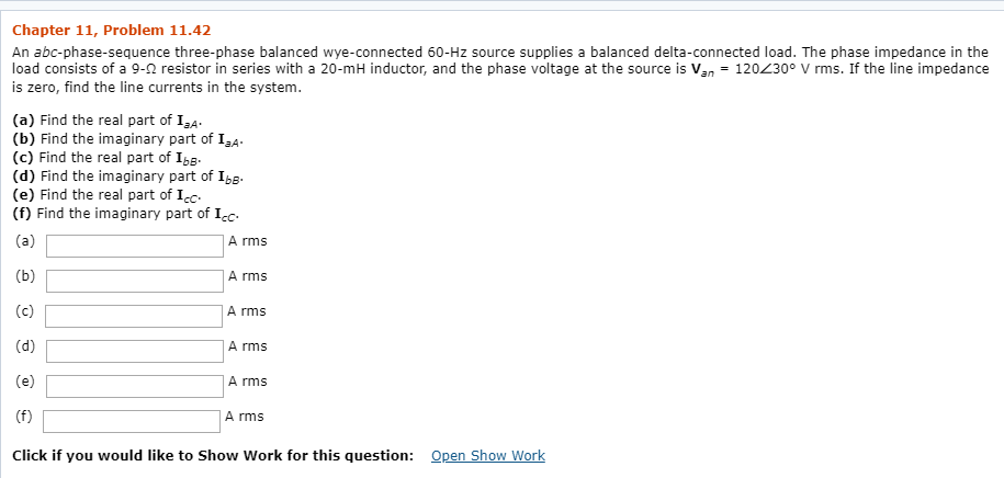 Solved Chapter 11, Problem 11.42 An abc-phase-sequence | Chegg.com