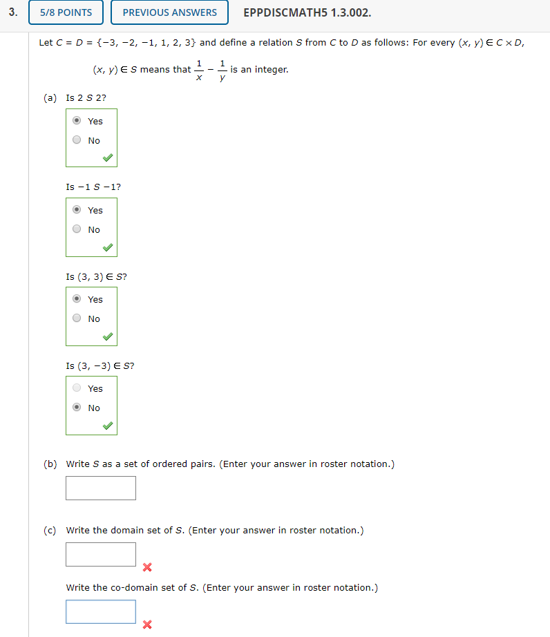 Solved 5/8 POINTS PREVIOUS ANSWERS EPPDISCMATH5 1.3.002. Let | Chegg.com