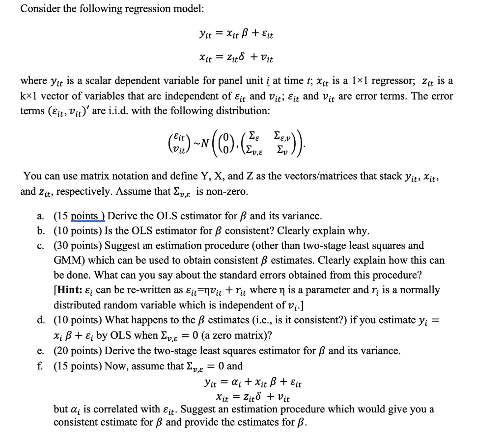 Consider the following regression model: Yit = Xit B | Chegg.com