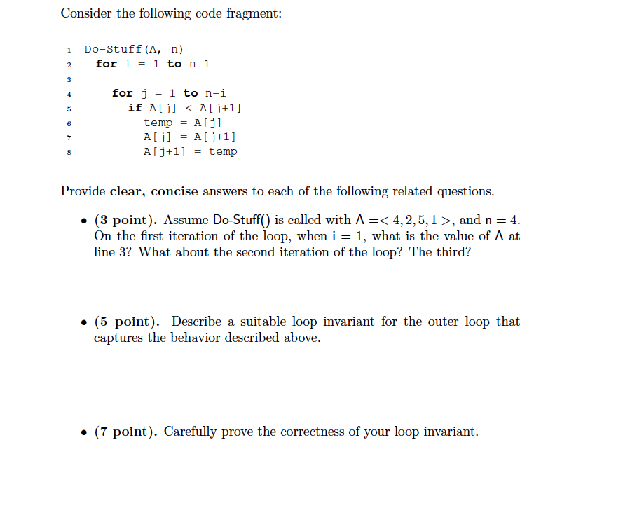 Solved Consider the following code fragment: 1 Do-Stuff (A, | Chegg.com