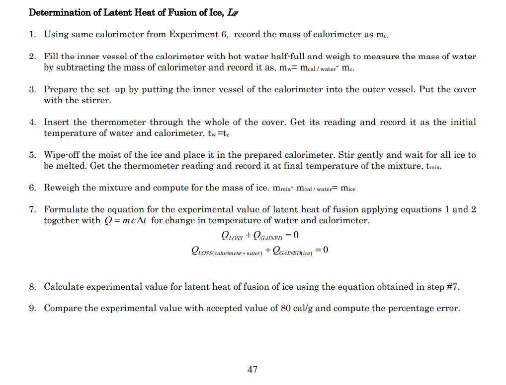 Solved EXPERIMENT NO. 107 Latent Heat of Fusion INTRODUCTION | Chegg.com
