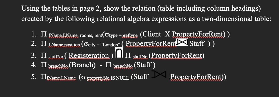 Solved Using the tables in page 2 , show the relation (table | Chegg.com