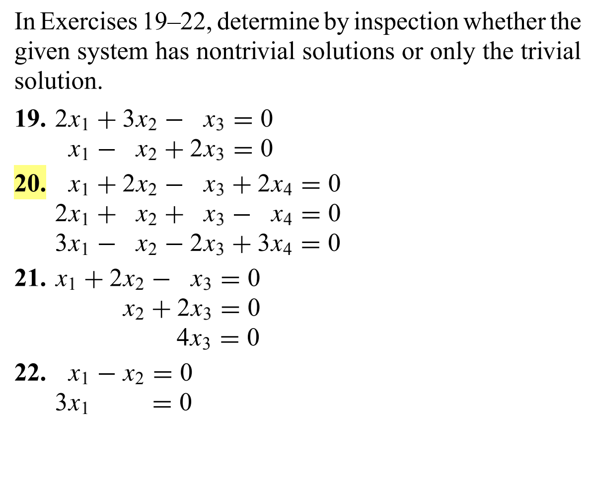 Solved In Exercises 19-22, determine by inspection whether | Chegg.com