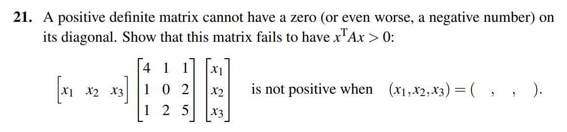 Solved 1. A positive definite matrix cannot have a zero (or | Chegg.com