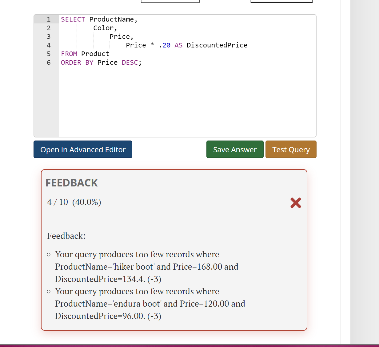 Solved Show product name, color, price, and discounted price | Chegg.com