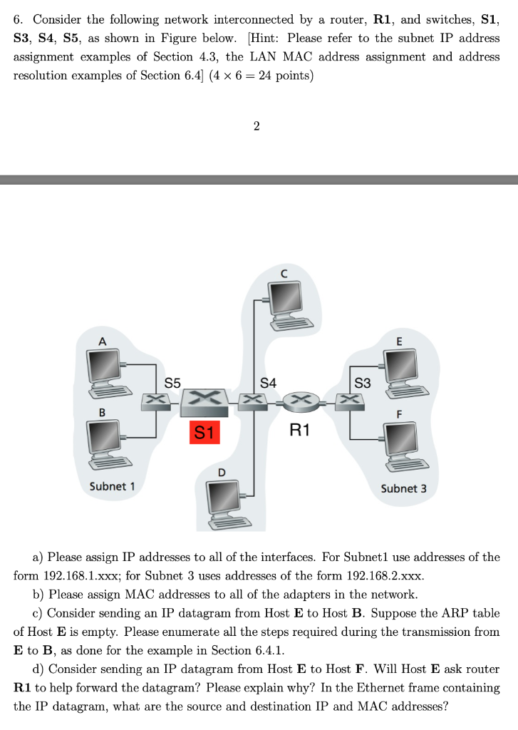 Solved 6. Consider the following network interconnected by a | Chegg.com