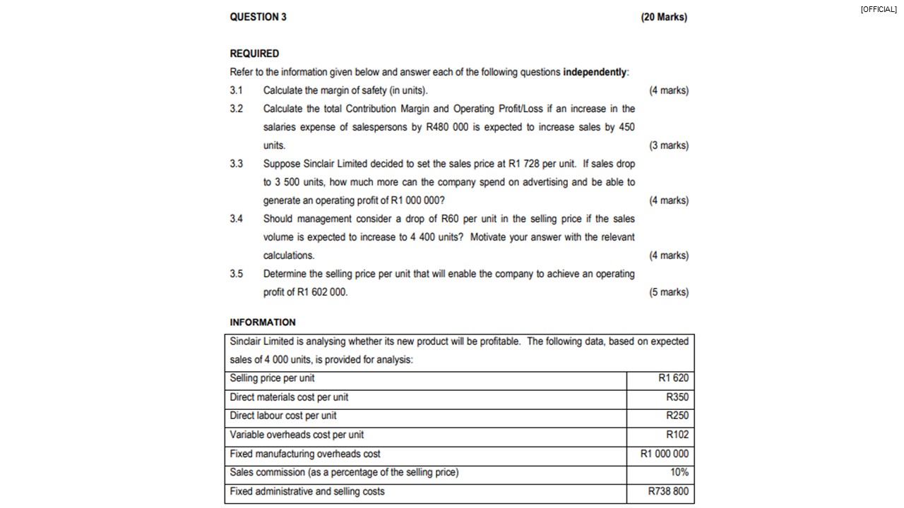 Solved QUESTION 3 (20 Marks) [OFFICIAL] REQUIRED Refer to | Chegg.com