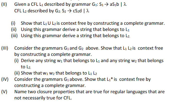 Solved (11) Given a CFL Li described by grammar G1: S1 → | Chegg.com