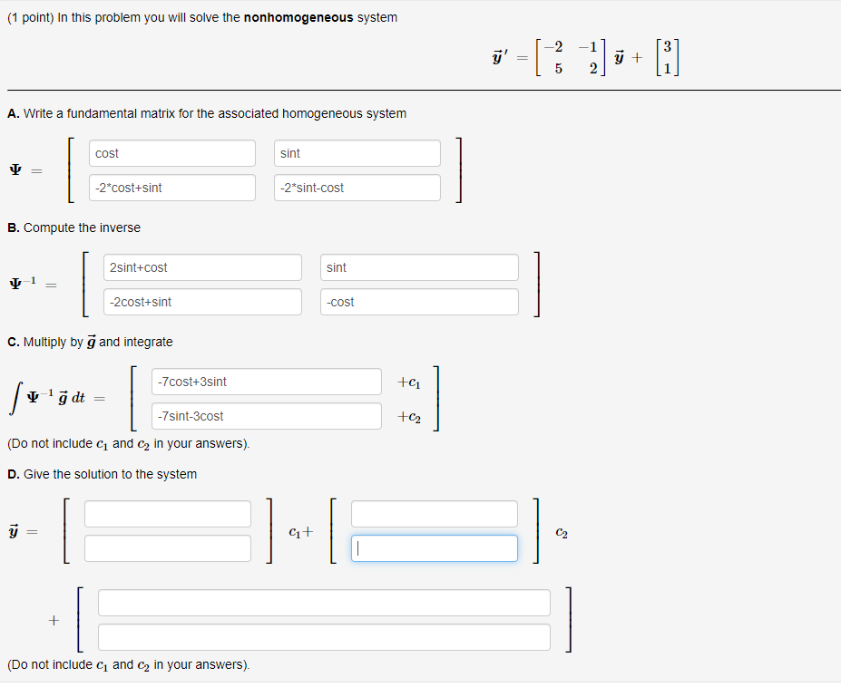 Solved (1 point) In this problem you will solve the | Chegg.com