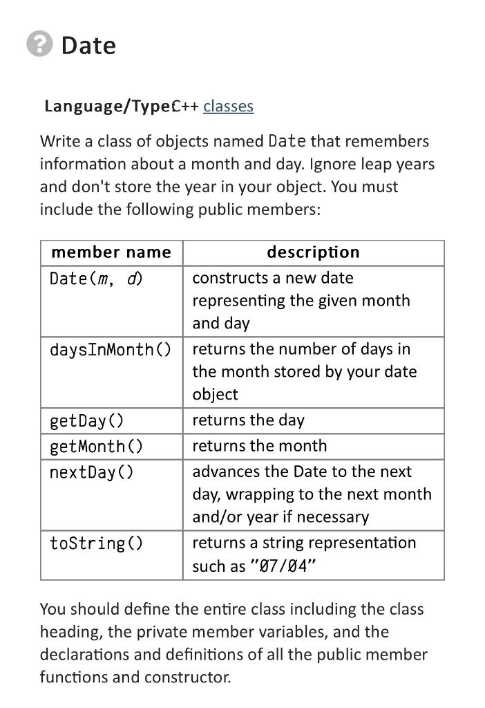 Solved In C Write A Class Of Objects Named Date That 5767