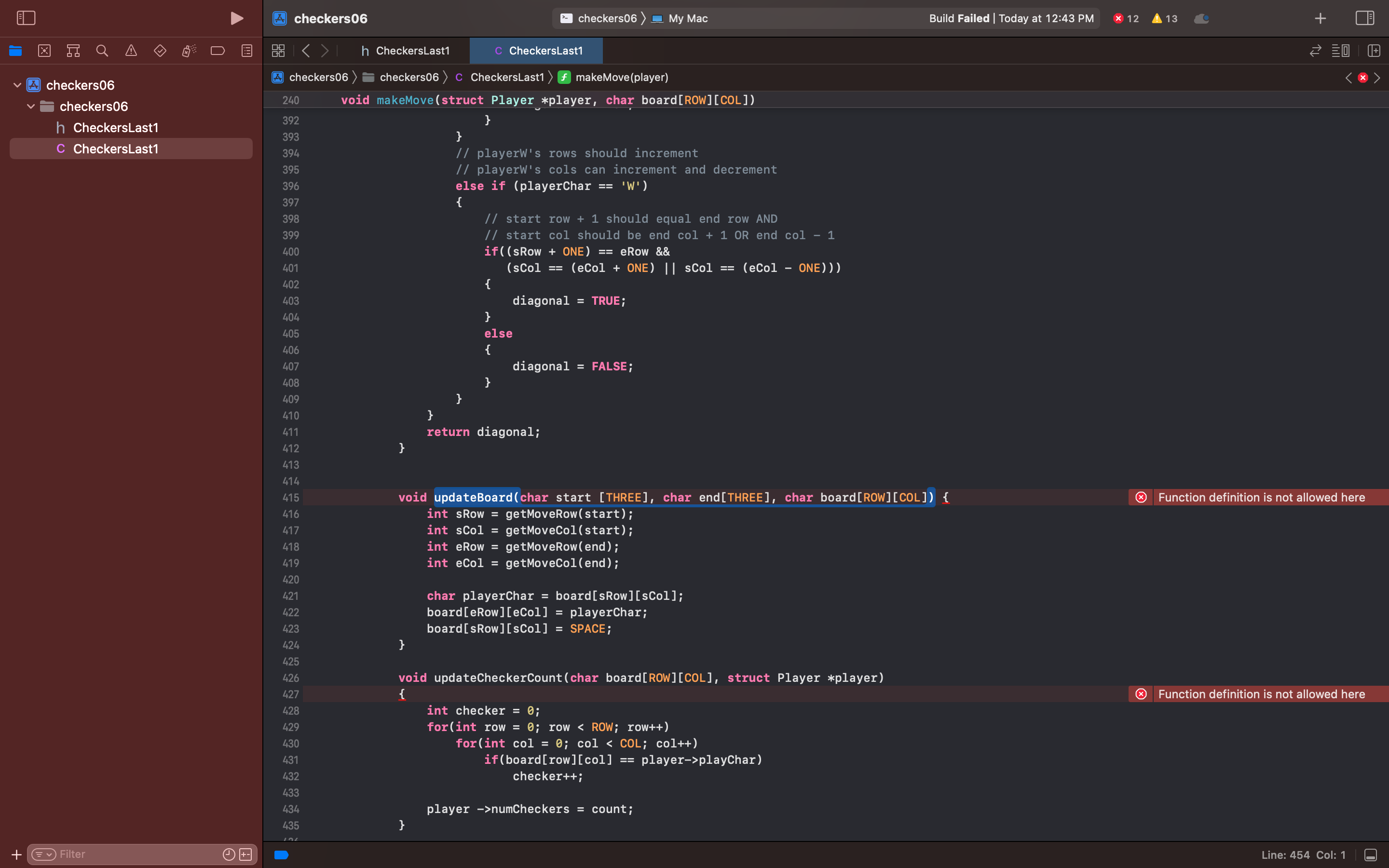 Help With Programming with C work. Build Failing on | Chegg.com