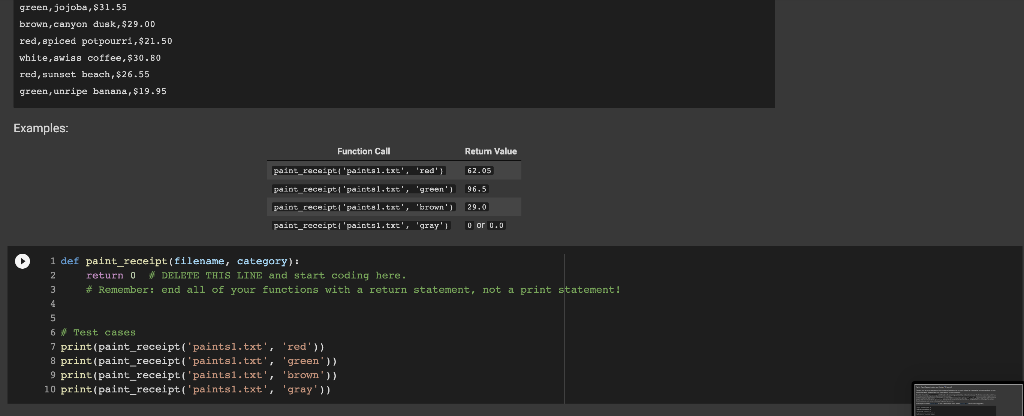 Solved - Part 4: Paint Categorization and Costs / (8 points) | Chegg.com