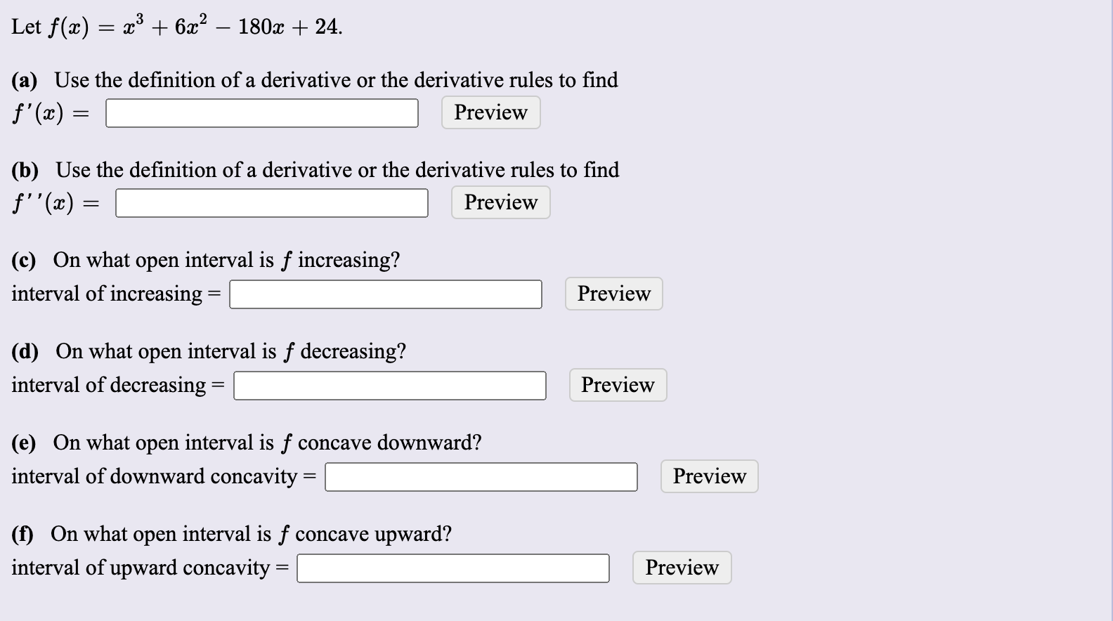 Solved Let f(x) = 2+ 6x2 – 180x + 24. (a) Use the definition | Chegg.com