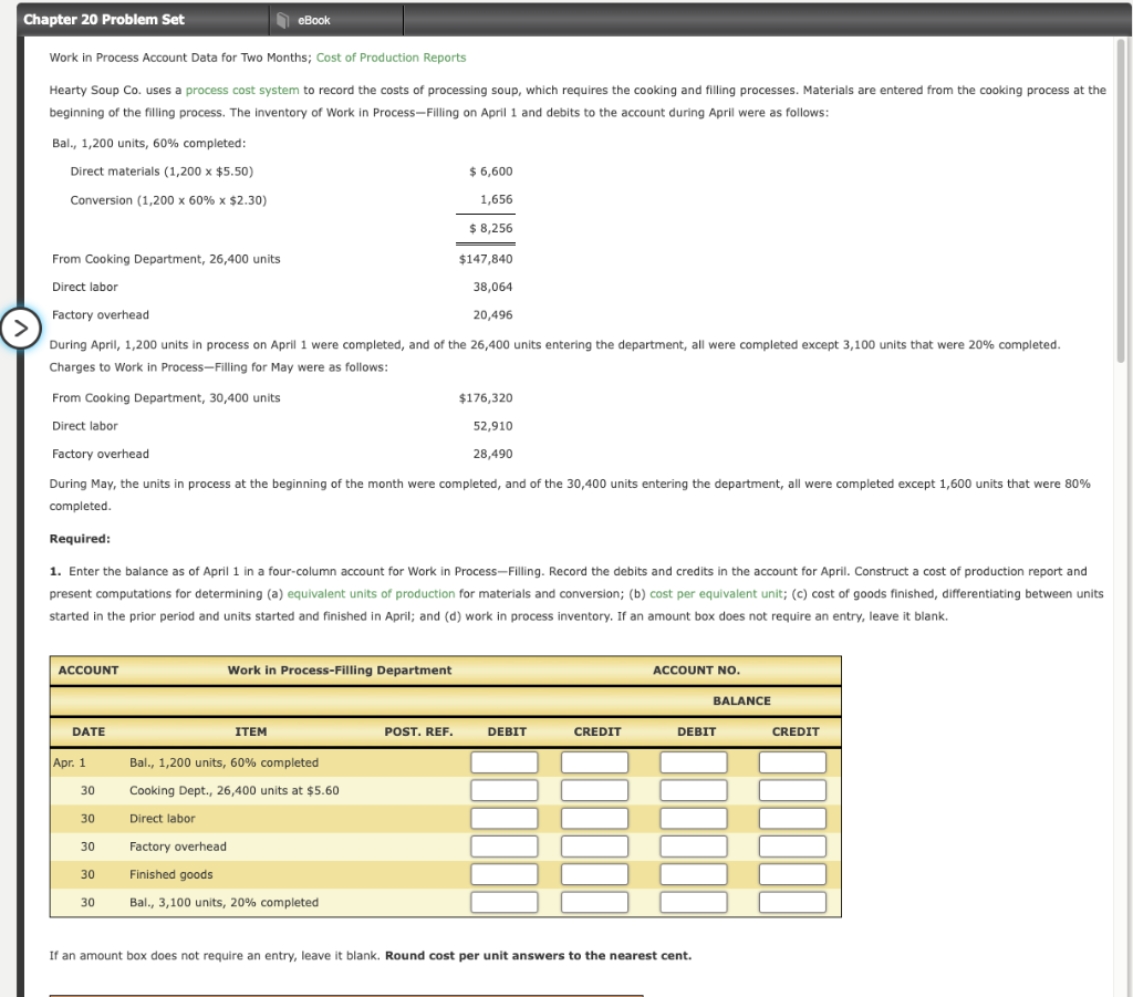 Solved Chapter 20 Problem Set eBook Work in Process Account | Chegg.com