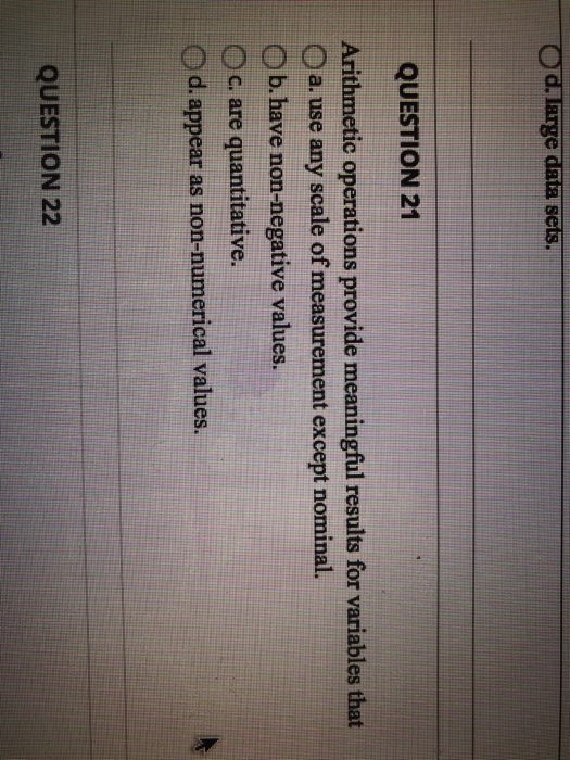 Solved d. large data sets QUESTION 21 Arithmetic operations | Chegg.com