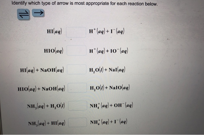 Solved A right pointing arrow is used for reactions that go | Chegg.com