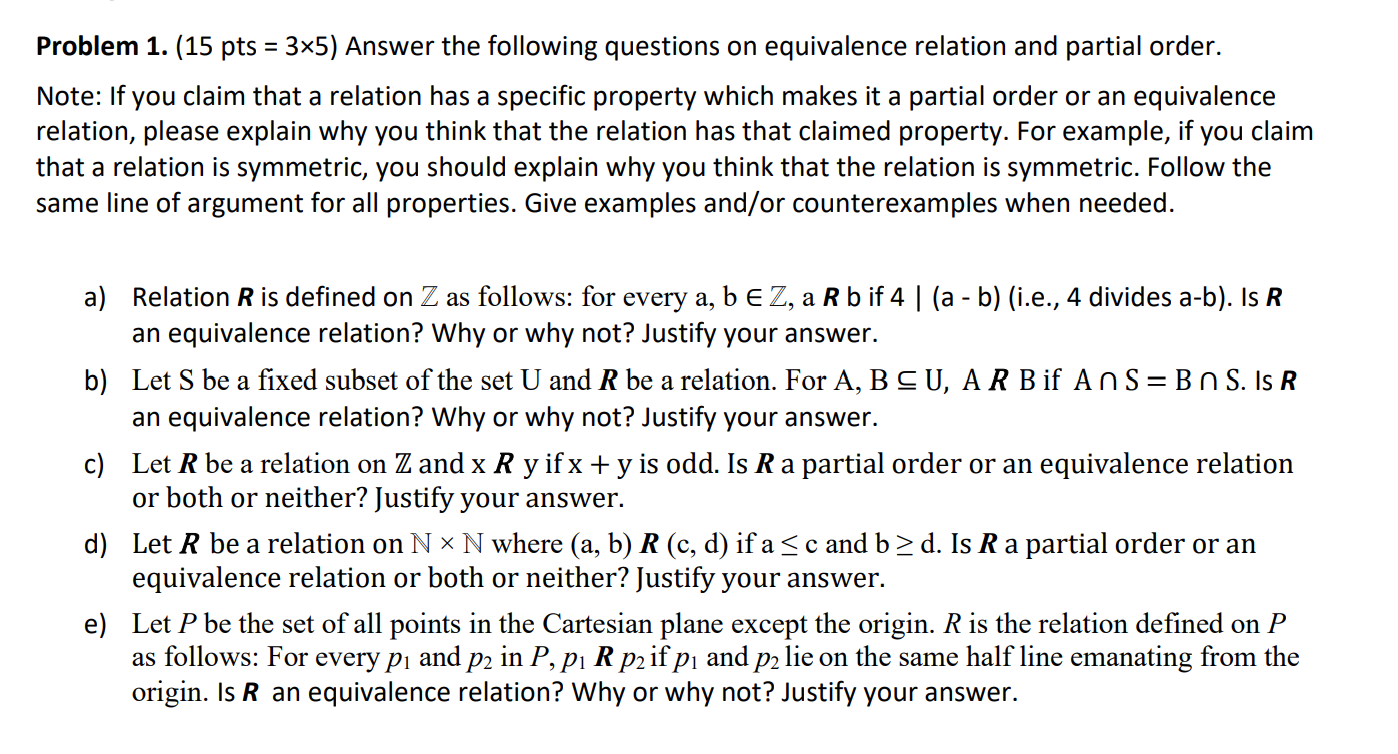 Solved Problem 1. (15 pts =3×5) Answer the following | Chegg.com