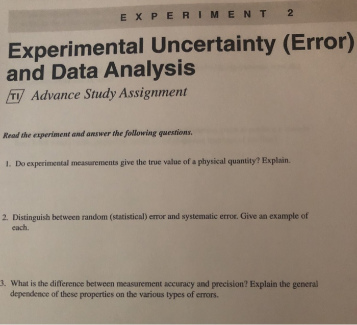 Solved EXPERIMEN T 2 Experimental Uncertainty (Error) and | Chegg.com