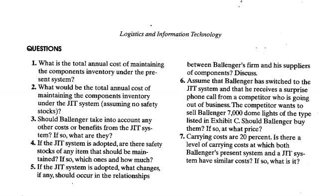 Solved Case 2 Just-in-Time in Kalamazoo Jim Ballenger was | Chegg.com