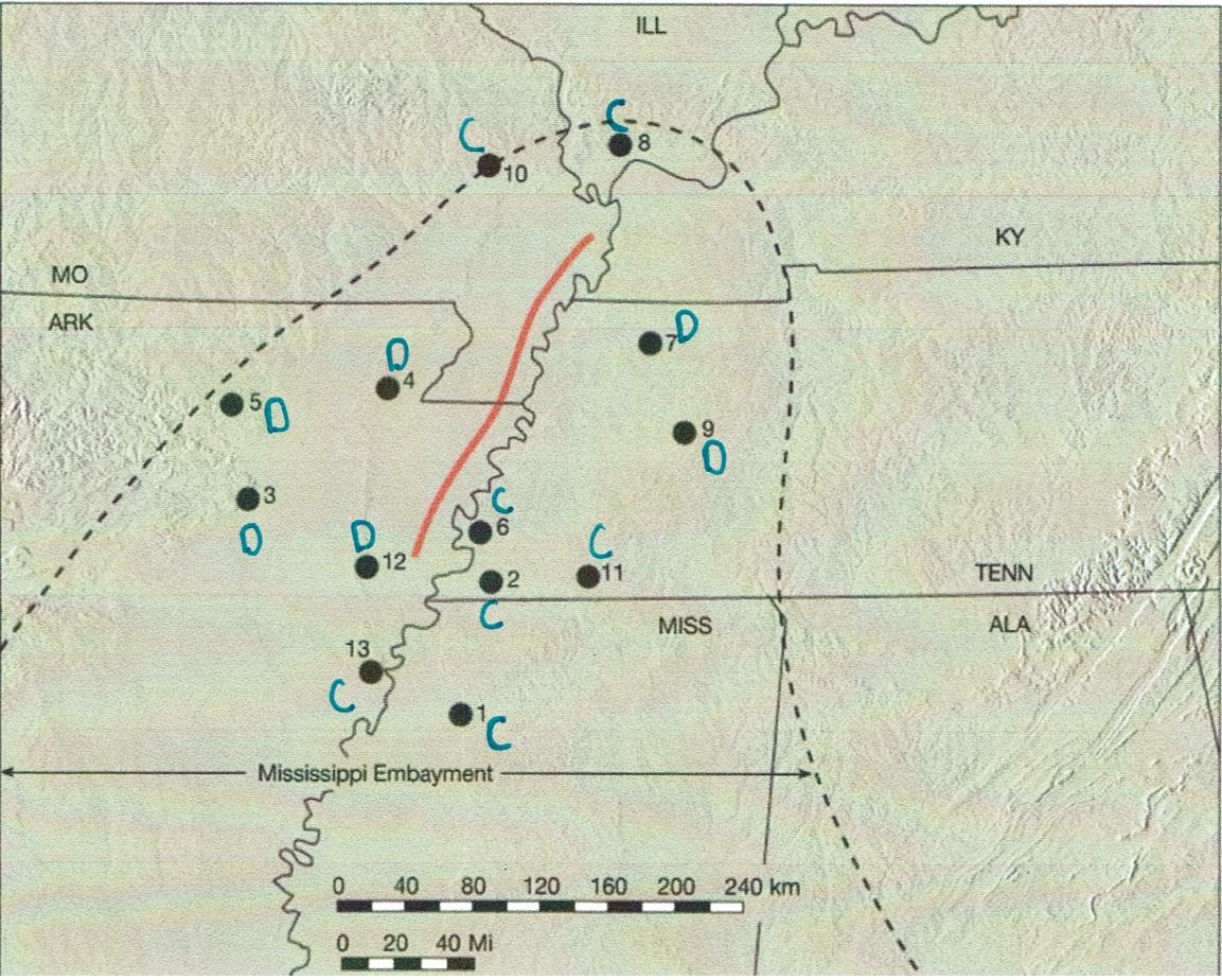 Solved According to the map below, does the main fault have | Chegg.com