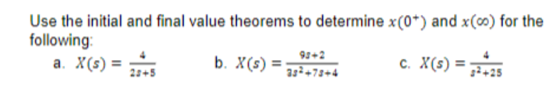 Solved Use the initial and final value theorems to determine | Chegg.com