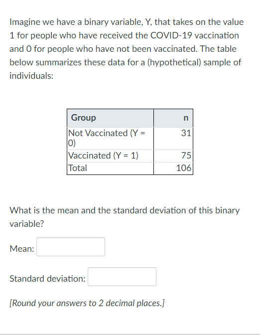Solved Imagine we have a binary variable, Y, that takes on | Chegg.com