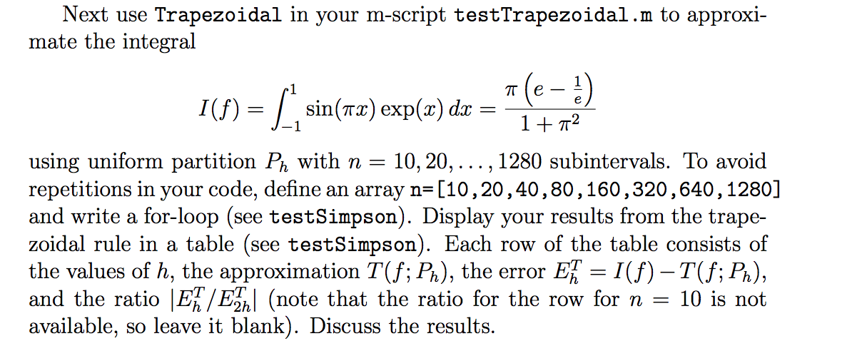 1. Trapezoid Rule and Simpson Rule A Matlab | Chegg.com