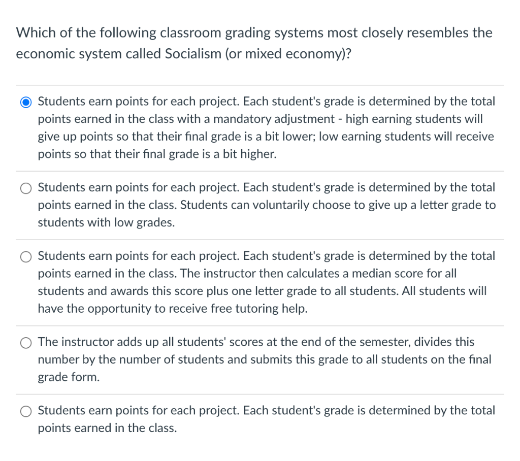 Solved Which of the following classroom grading systems most | Chegg.com