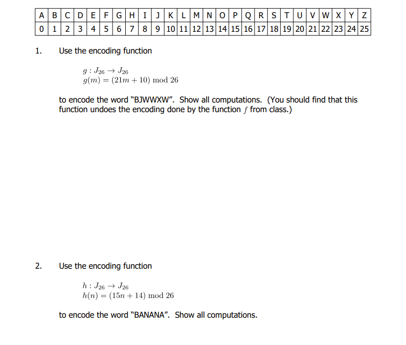 Solved 1. Use the encoding function | Chegg.com