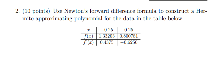 Solved 2. (10 points Use Newton's forward difference formula | Chegg.com