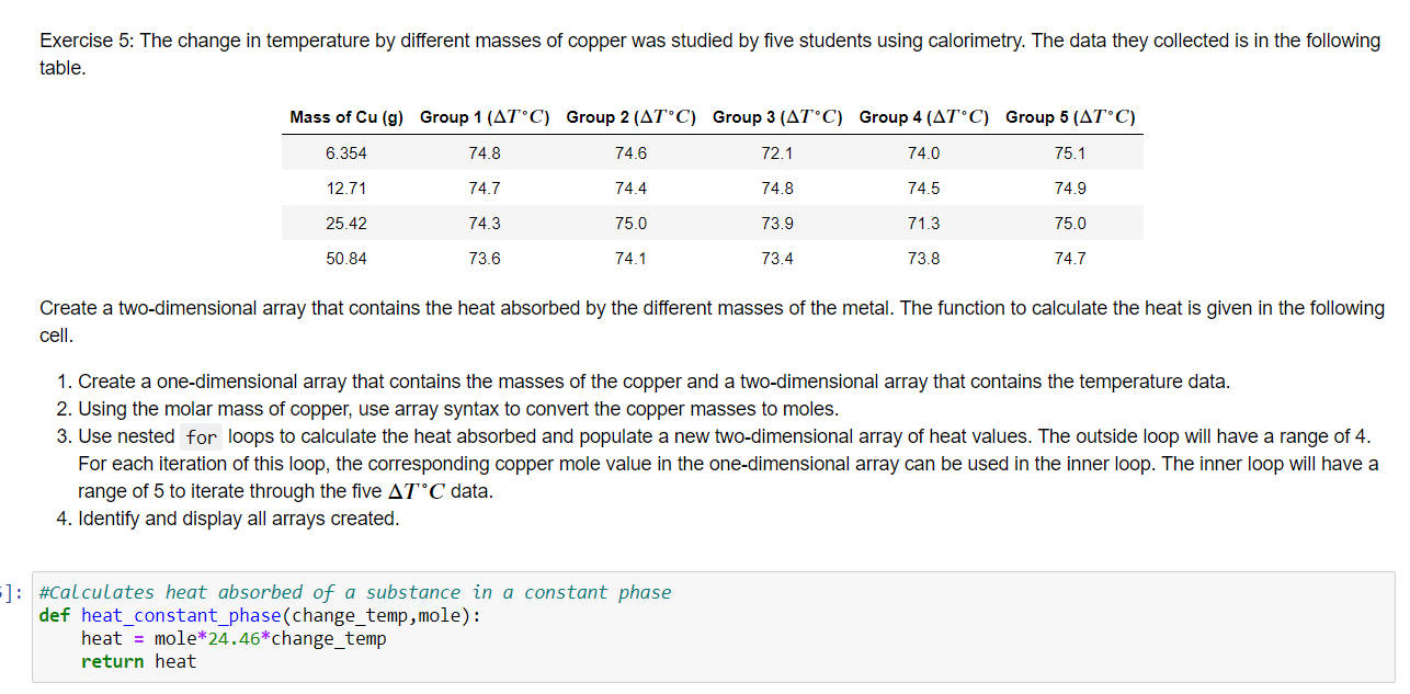 Solved Exercise 5: The change in temperature by different | Chegg.com