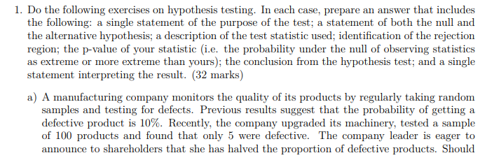 Solved 1. Do the following exercises on hypothesis testing. | Chegg.com