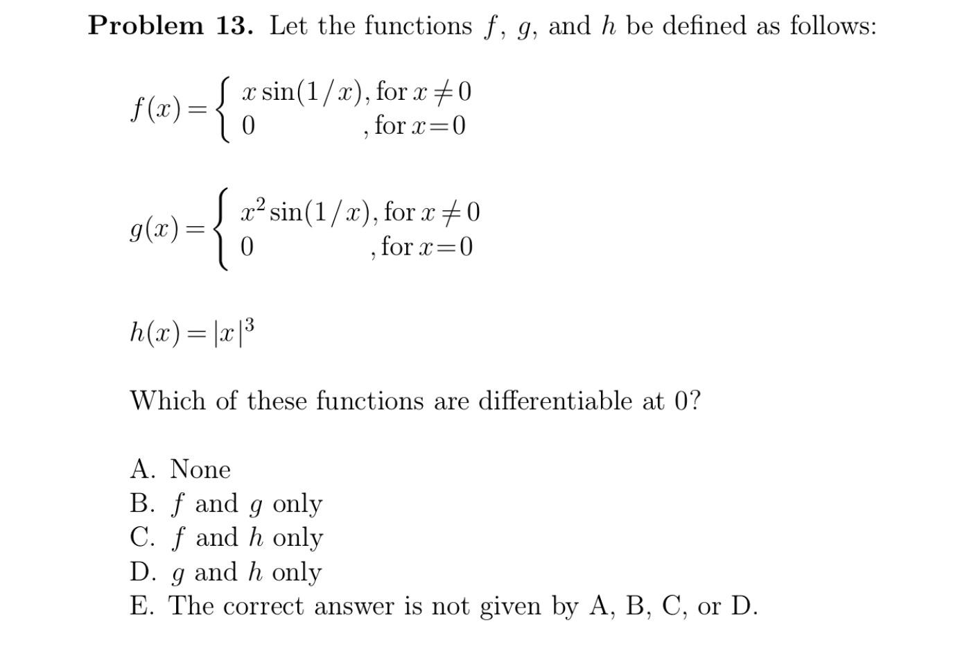 Solved Problem 13. Let the functions f, g, and h be defined | Chegg.com