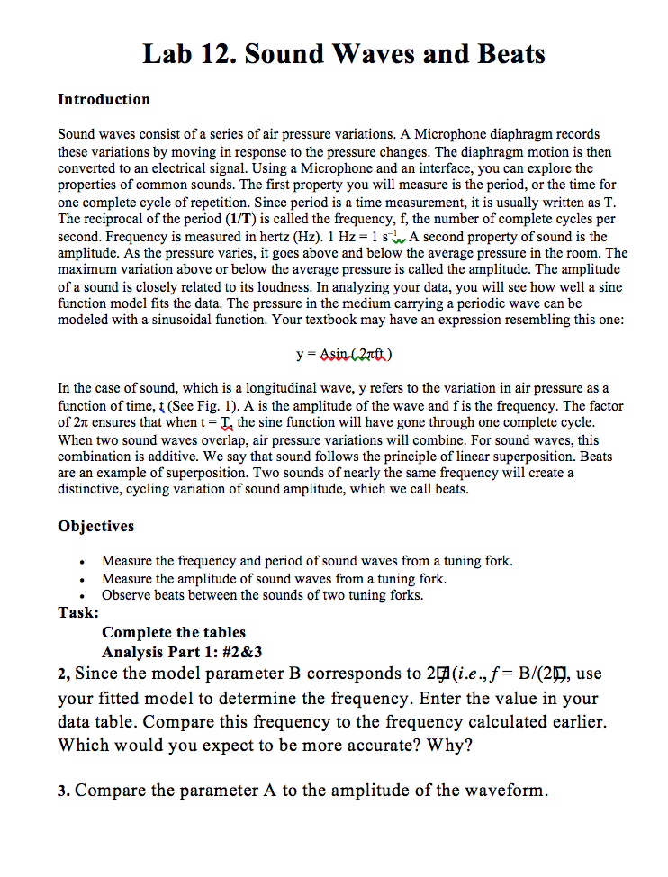 Solved Lab 12. Sound Waves and Beats Introduction Sound | Chegg.com