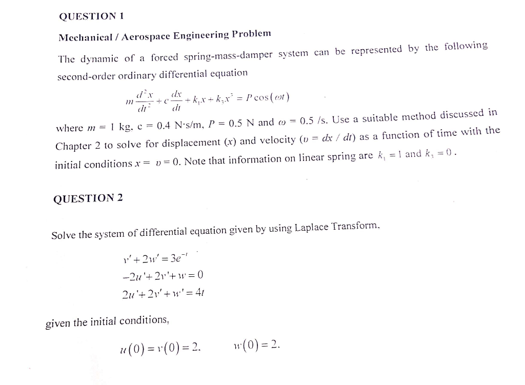 Solved QUESTION 1 Mechanical/Aerospace Engineering Problem | Chegg.com