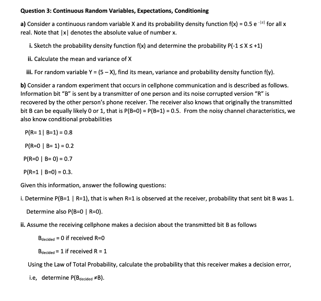 Solved Question 3: Continuous Random Variables, | Chegg.com
