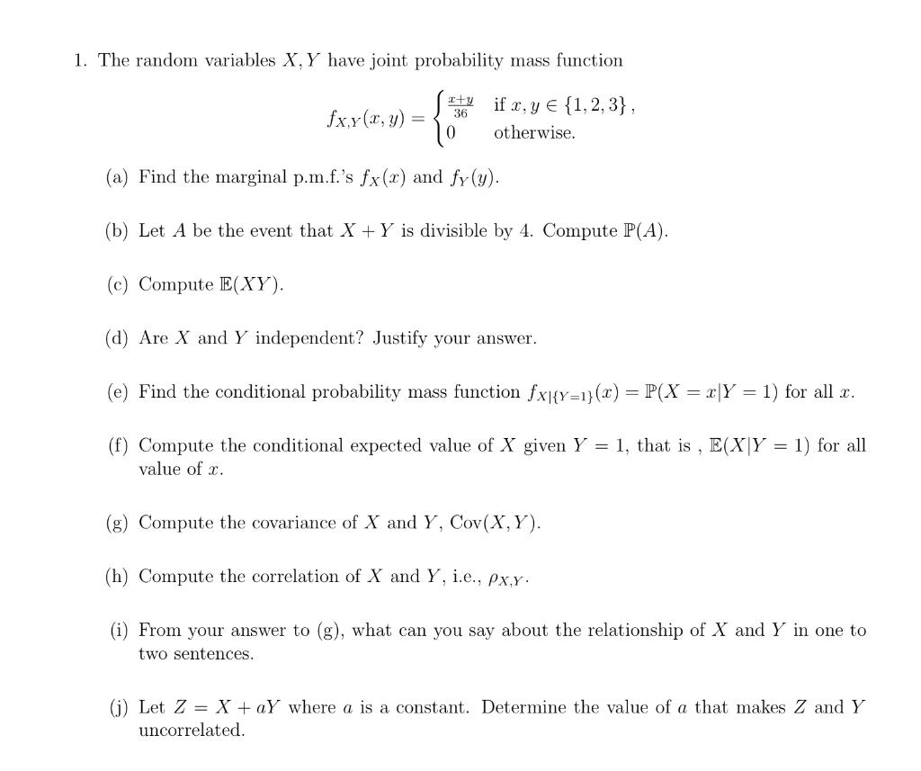 Solved 1. The random variables X, Y have joint probability | Chegg.com