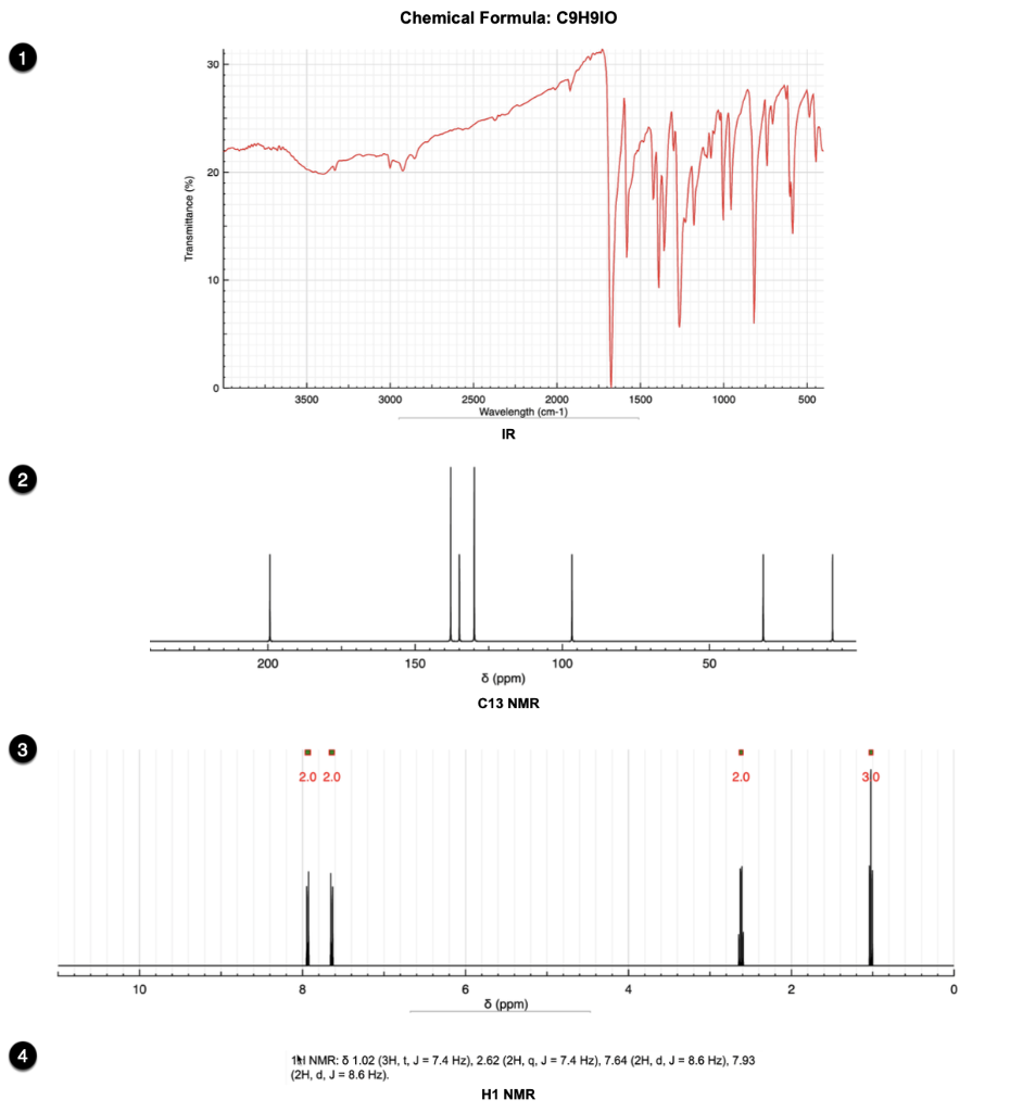 Solved Chemical Formula: C9H9IO 141 NMR: δ1.02(3H,t,J=7.4 | Chegg.com