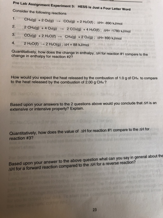 Solved Pre Lab Assignment Experiment 3: HESS is Just a Four | Chegg.com