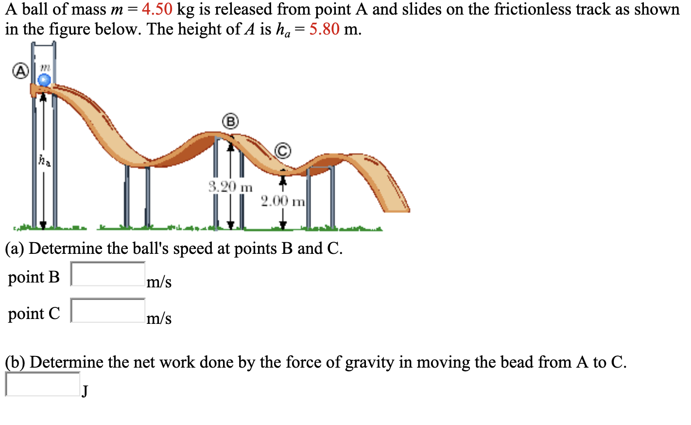 Solved A ball of mass m=4.50 kg is released from point A and | Chegg.com
