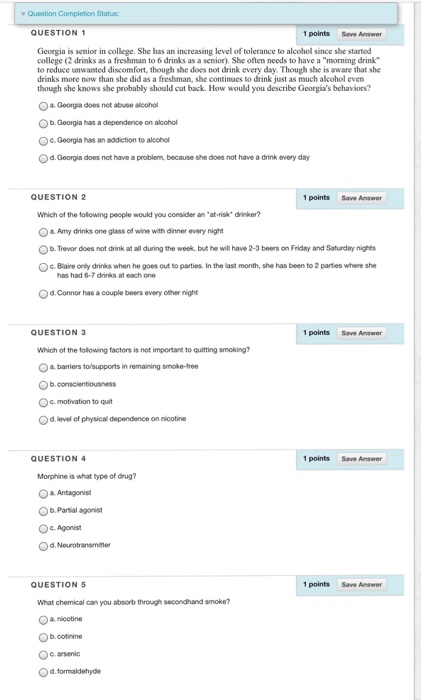 Solved w Question Completion Status: QUESTION 1 1 points | Chegg.com