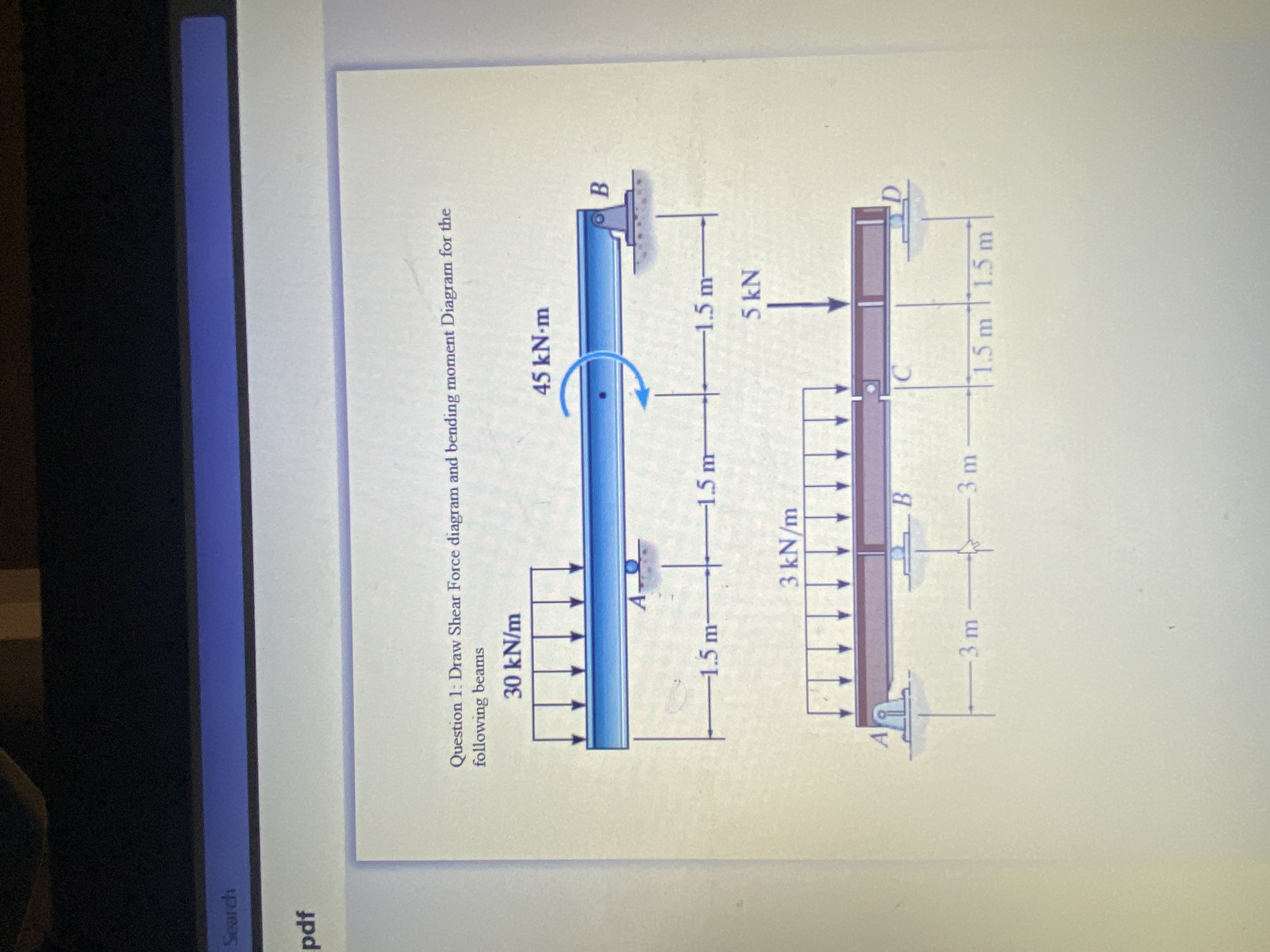 Solved Question 1: Draw Shear Force diagram and bending | Chegg.com